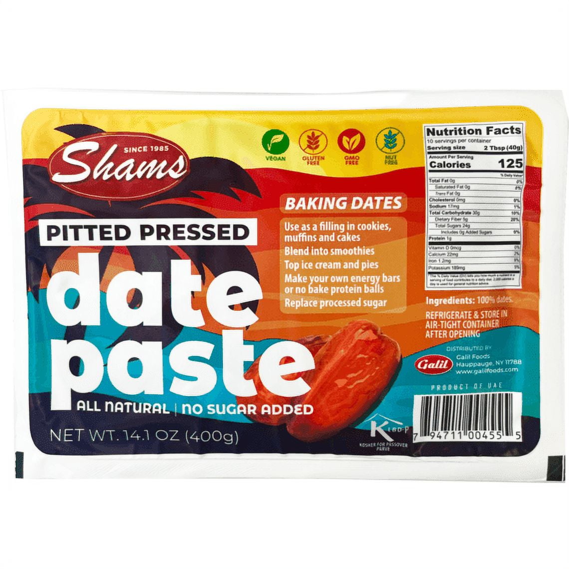 Shams Pitted Pressed Date Paste, Rich Sweetener, Smooth Texture, 28.2 ...
