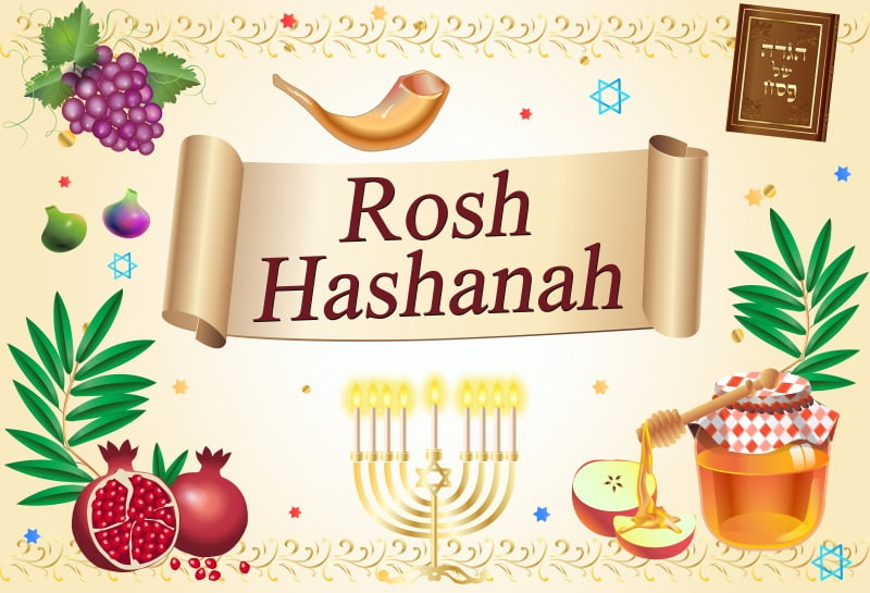 Shana Tova Happy Rosh Hashanah Backdrop Delicious Food Jewish New Year ...