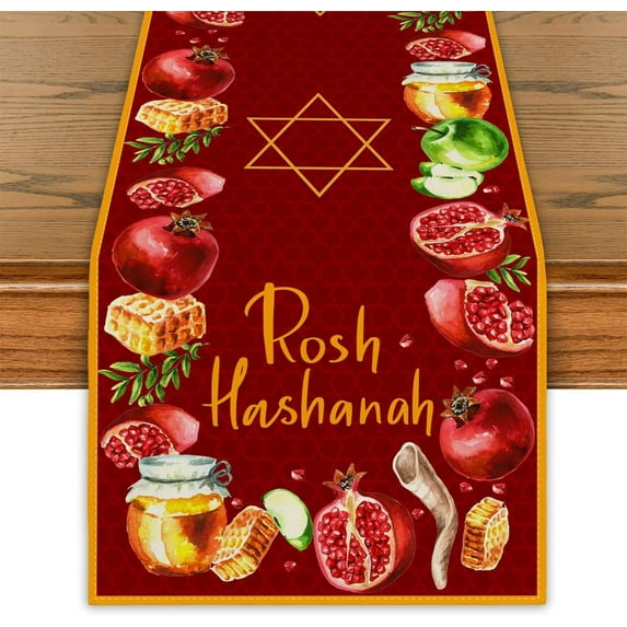 Shana Tova Linen Table Runner Jewish Holiday Table r Reusable Rosh ...