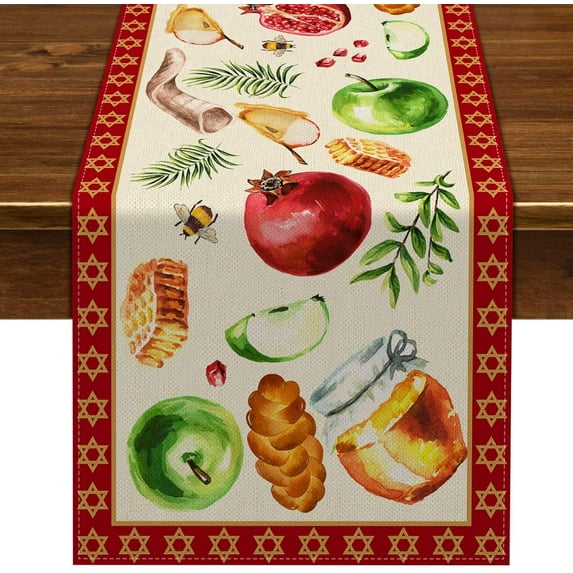 Shana Tova Linen Table Runner Jewish Holiday Table r Reusable Rosh ...