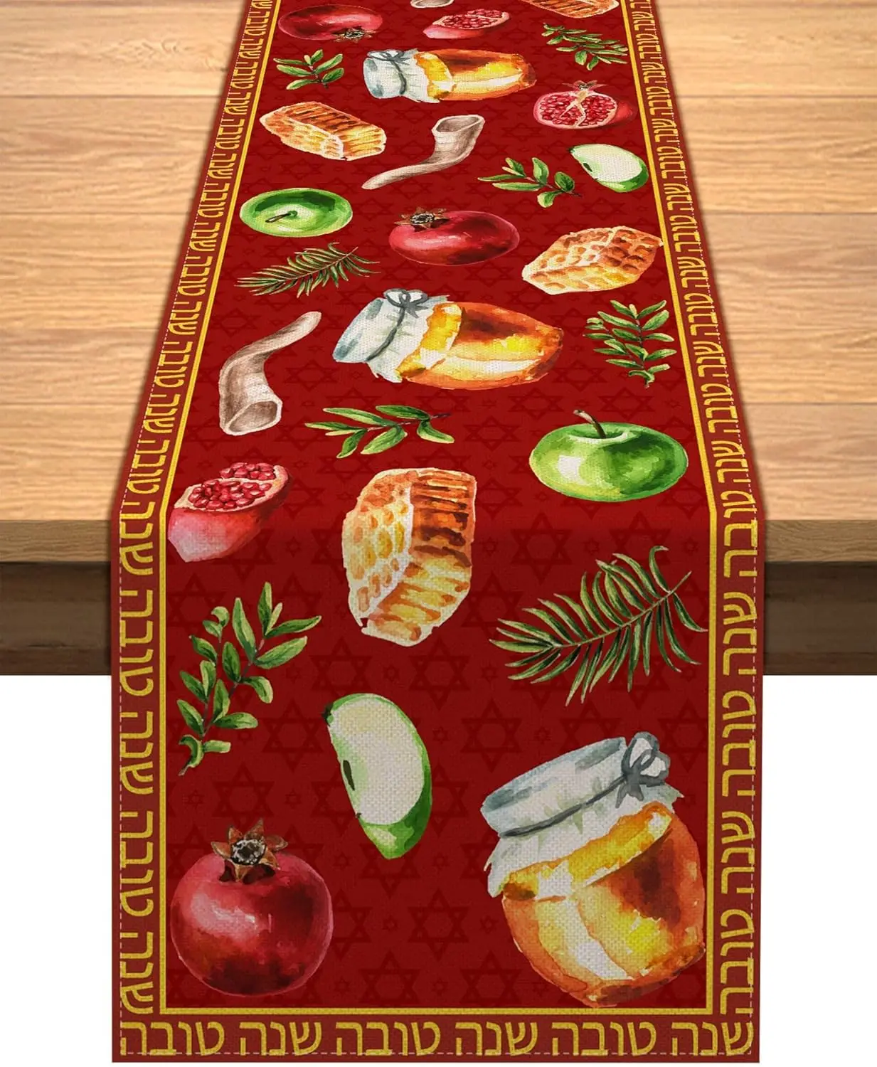 Shana Tova Linen Table Runner Jewish Holiday r Reusable Rosh Hashanah ...