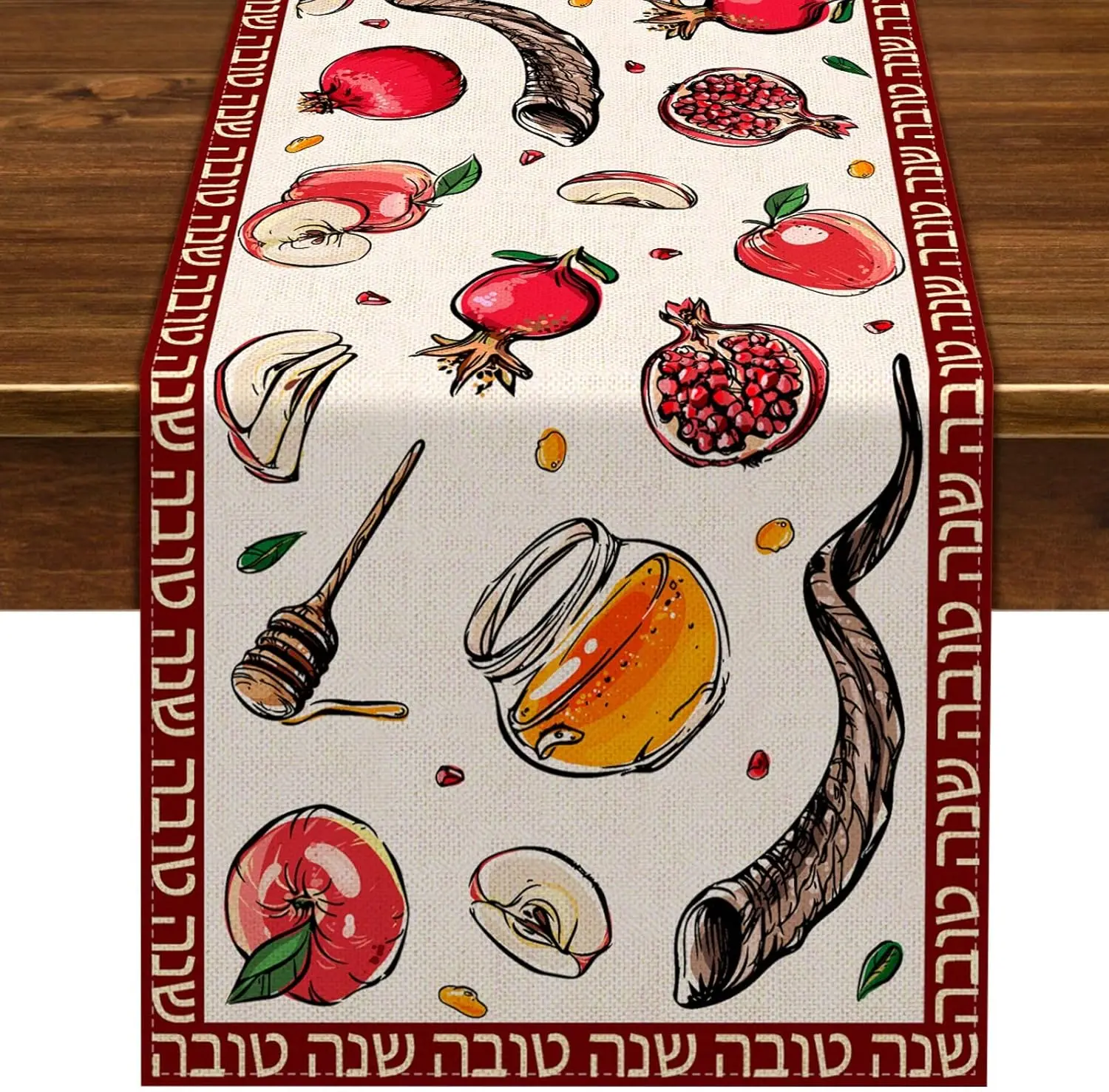 Shana Tova Linen Table Runners Jewish New Year Party r Rosh Hashanah ...