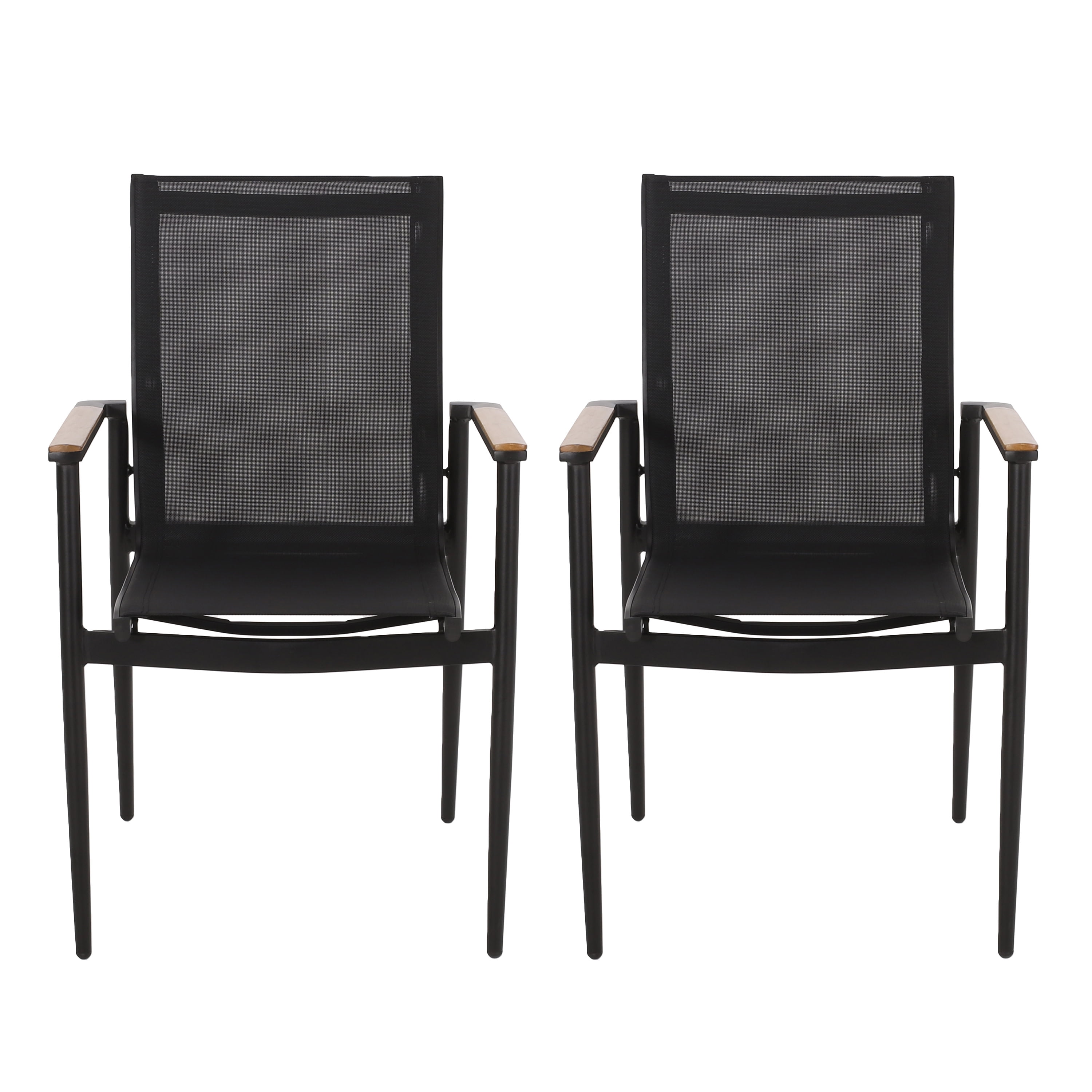 Shane Dining Patio Chairs with Arms, Outdoor Mesh and Aluminum, Black ...