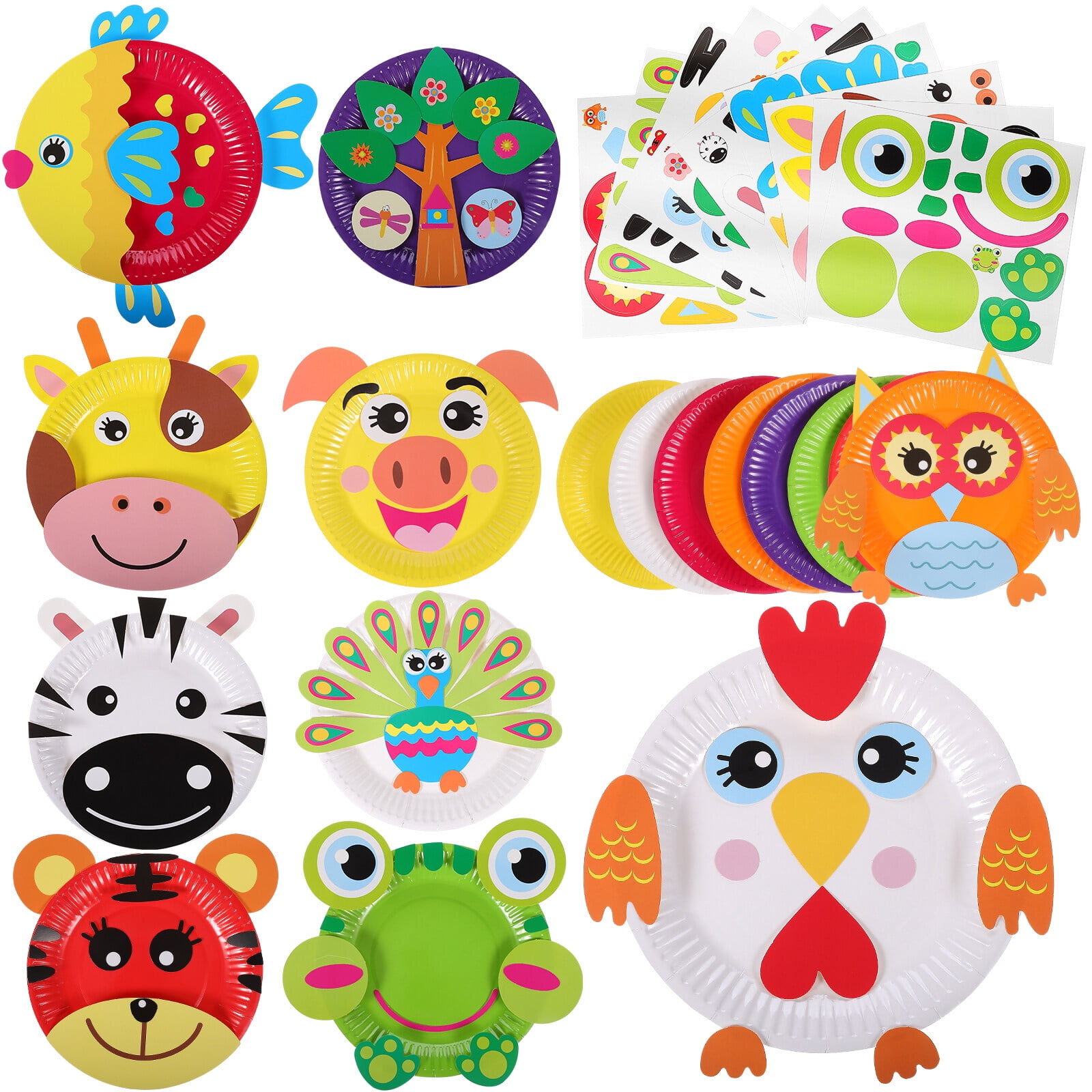 Shangfeng 1 Set Animal Paper Plate Art Kit DIY Art Project Party Favors Decorations Preschool ...