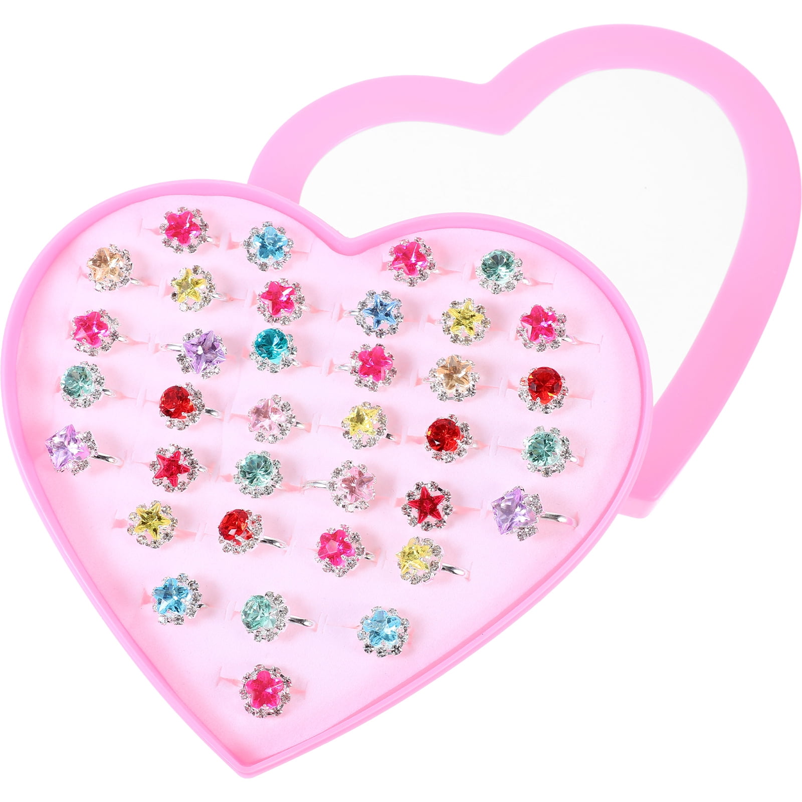 Shangfeng 36pcs Children's Toys Adjustable Rings Jewelry Box Jewelry ...