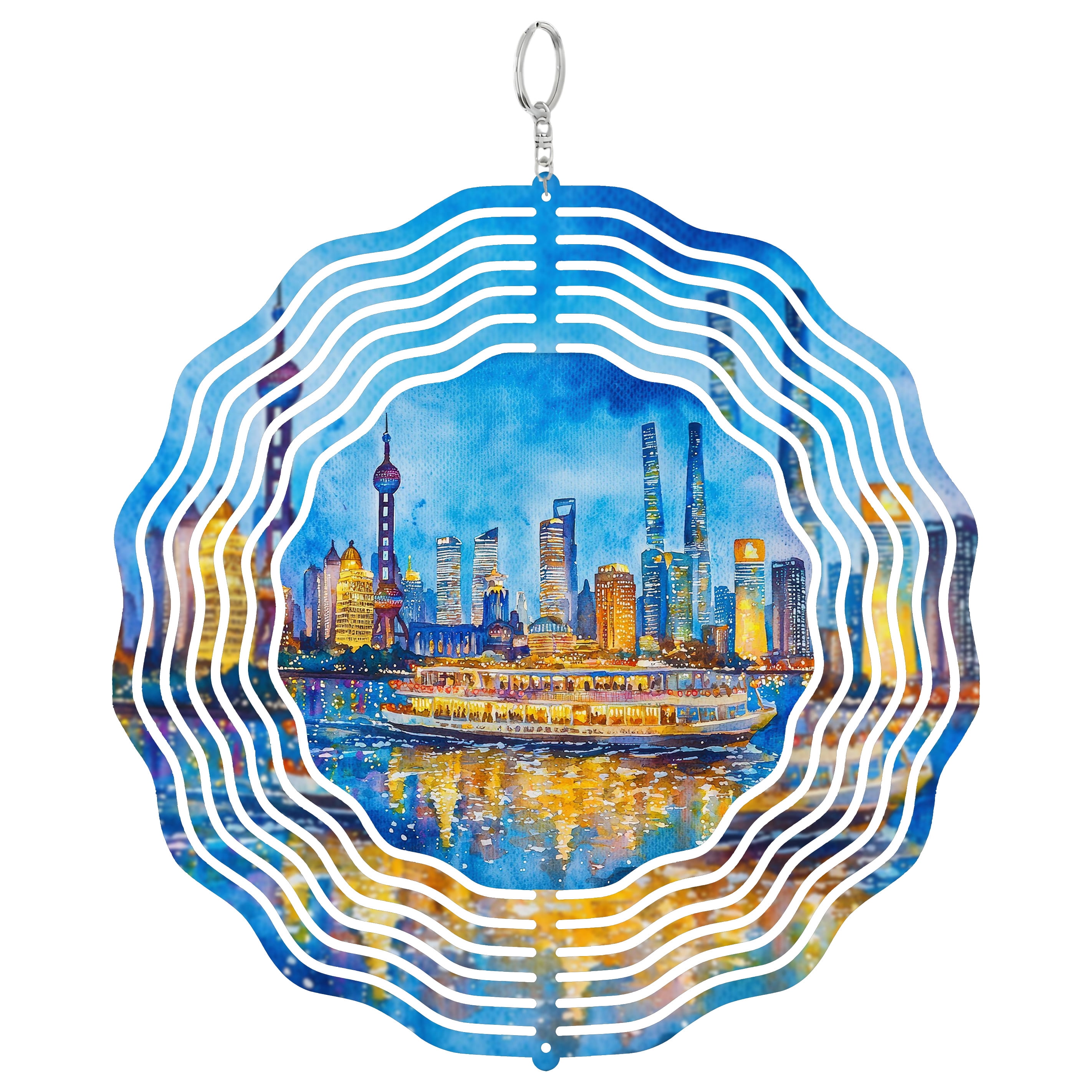 Shanghai China Bund Skyline 3D Wind Spinner Kinetic Hanging Yard Art ...