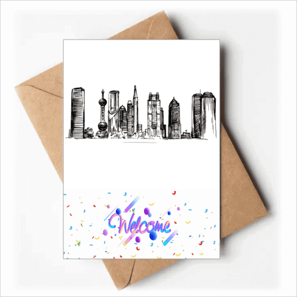 Shanghai China Landmark Sketch Welcome Back Greeting Cards Envelopes ...