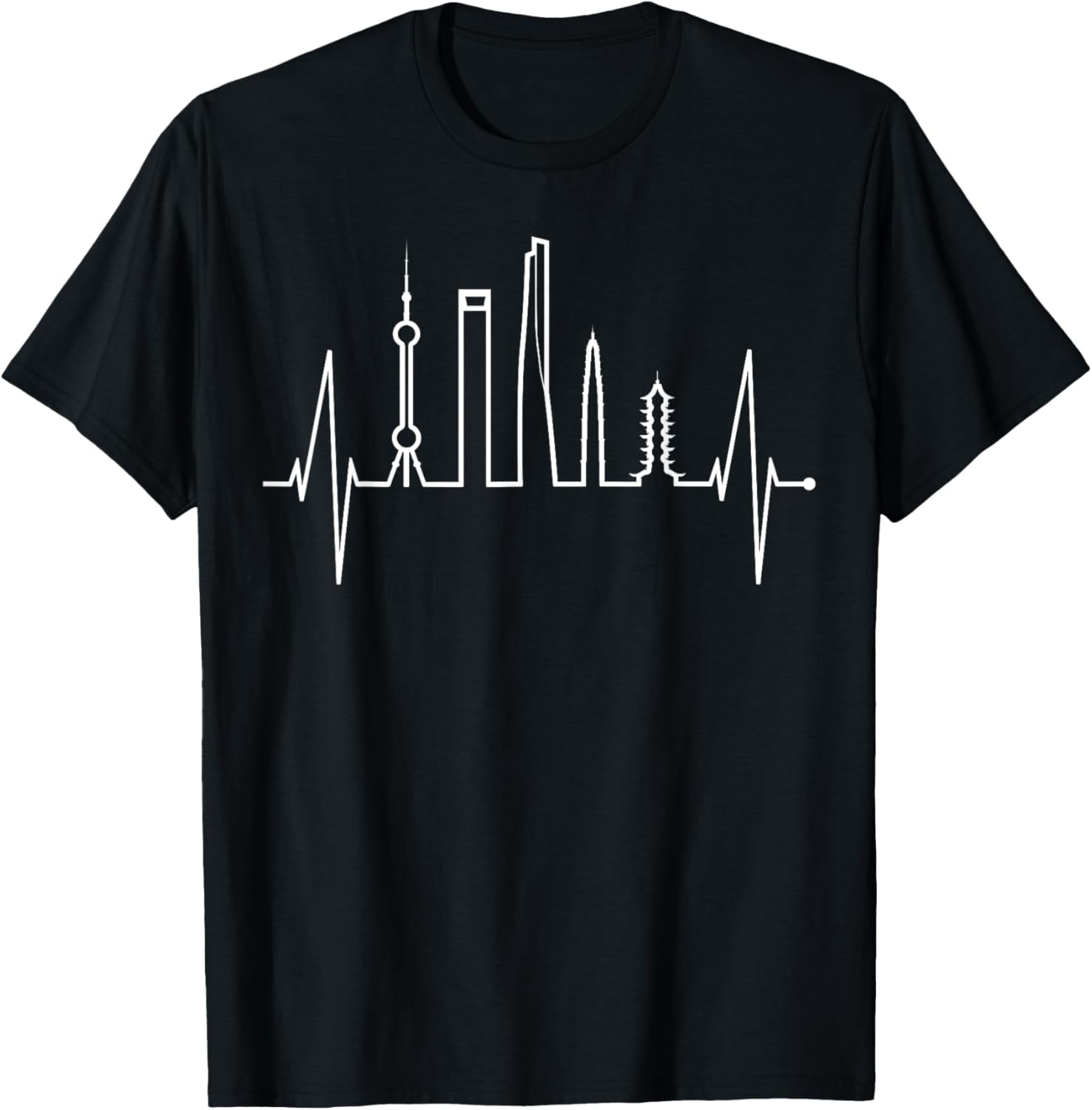 Shanghai Skyline Heartbeat Heart China Asia I Love Shanghai T-Shirt men ...