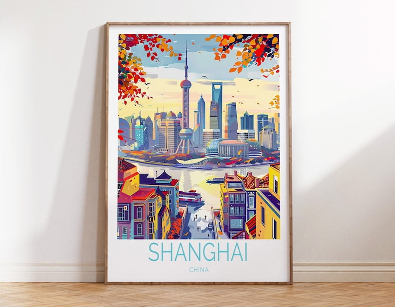 Shanghai Travel Poster – China Wall Art, Shanghai Tower Print, Birthday ...