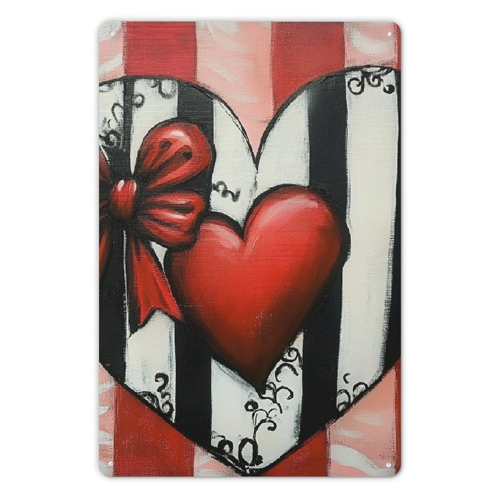 Shangniulu 12X8 Inch Retro Farmhouse Style Red Heart Tin Sign for Home ...