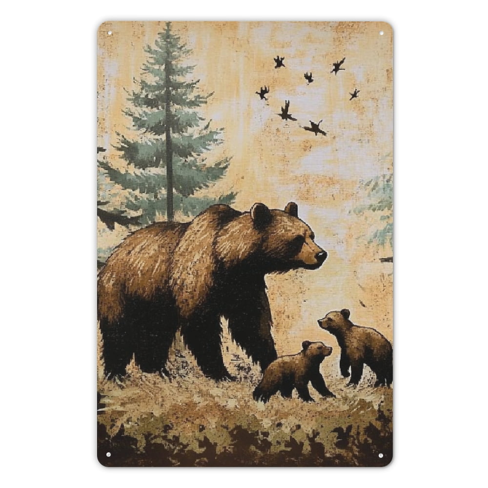 Shangniulu 12x8in Retro Farmhouse Style Bear Tin Sign for Home Decor ...