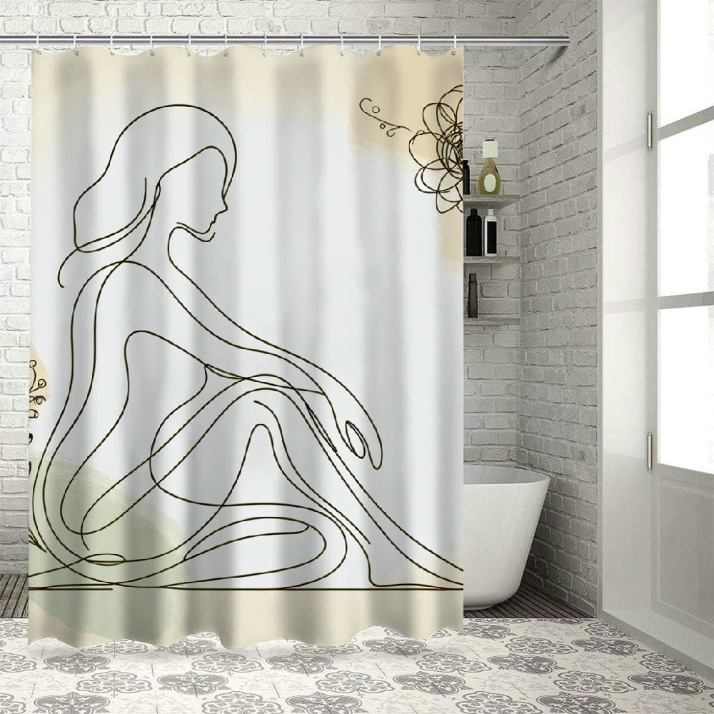 Shangniulu Abstract Boho Shower Curtain Minimalism Modern Lady Art