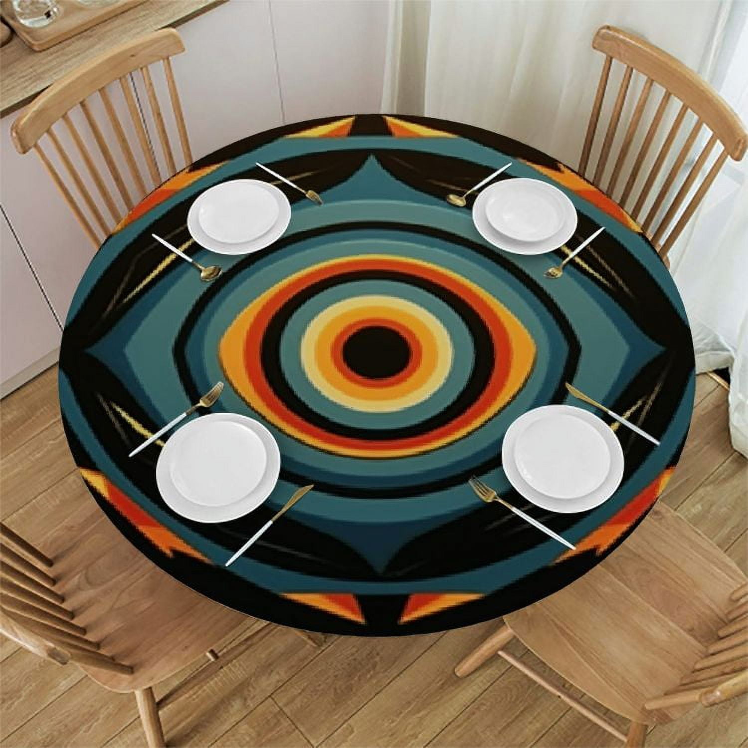 Shangniulu Abstract Evil Eye Round Fitted Tablecloth with Elastic Edge ...