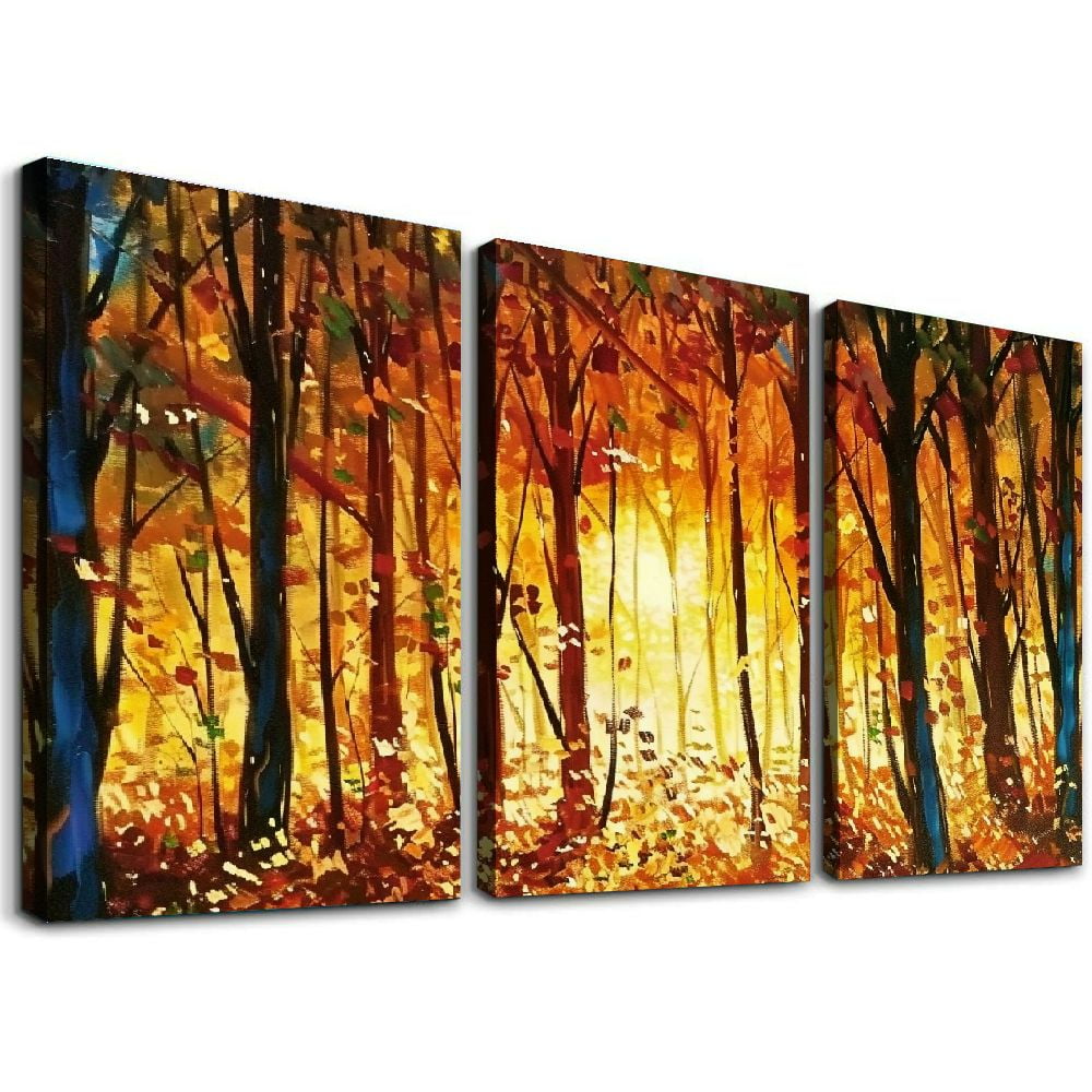 Shangniulu Abstract Fall Forest Wall Art, Nature Landscape Wall Art ...