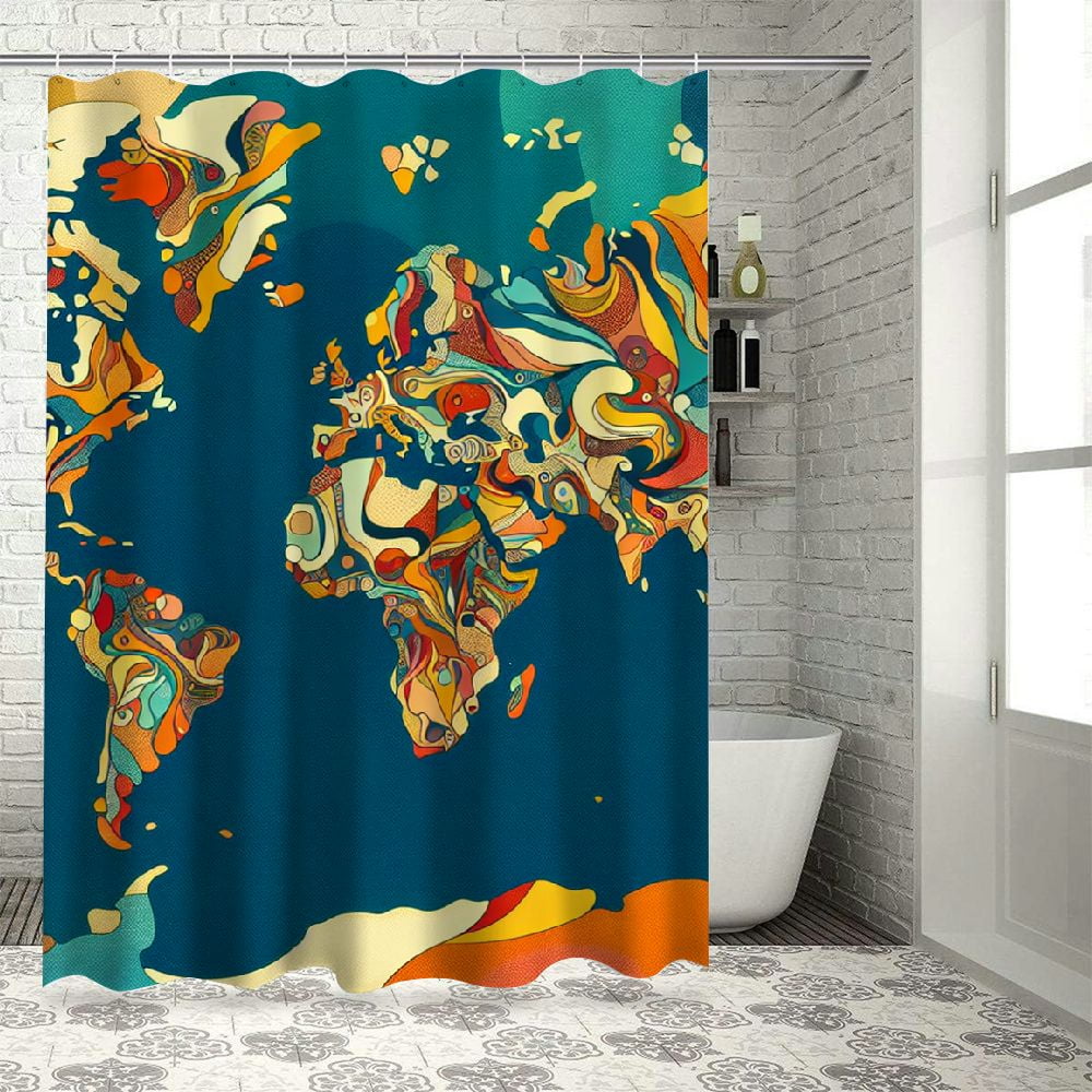 Shangniulu Abstract Map Shower Curtain Detailed World Map With All