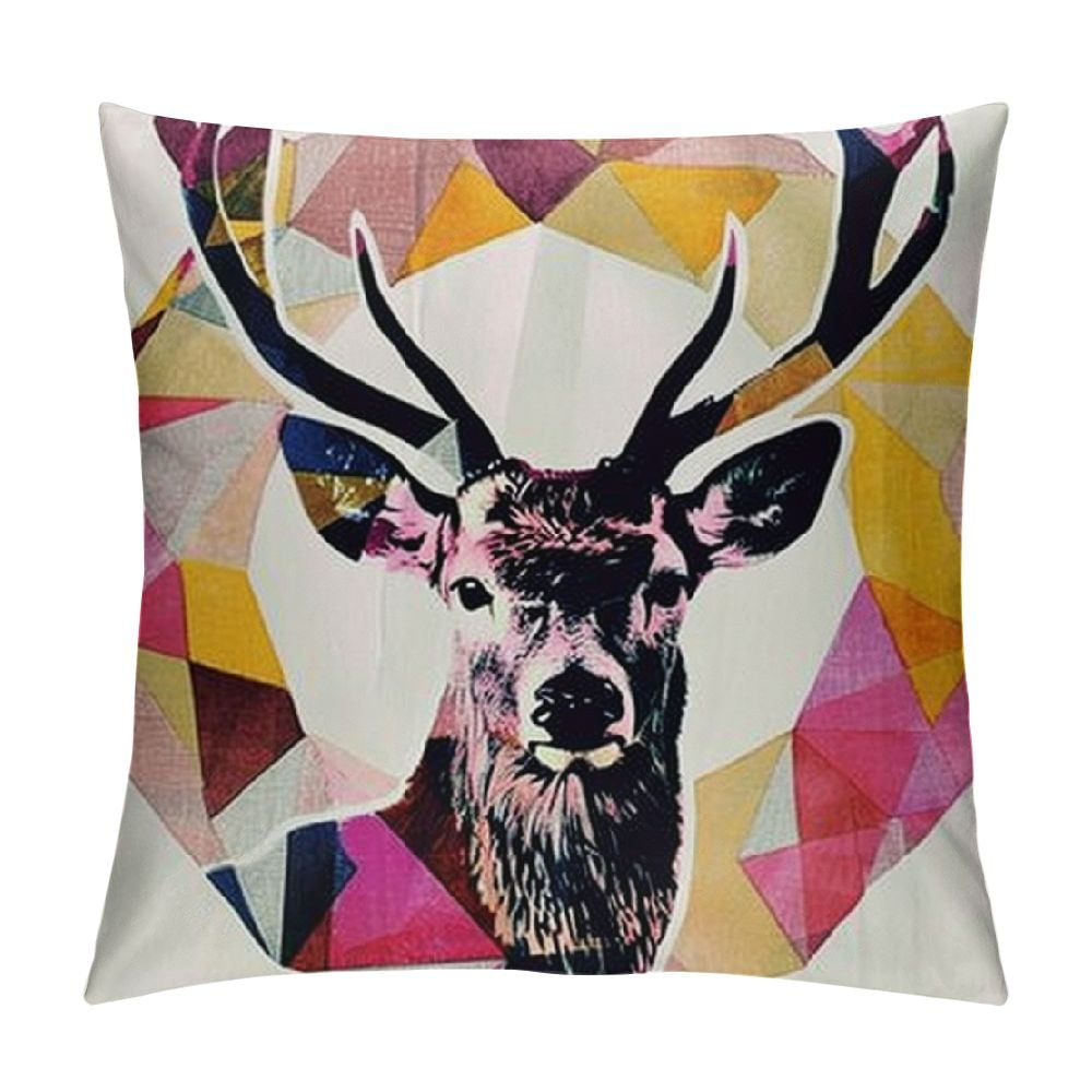 Shangniulu Adorable Animals Elk Head Throw Pillow Cover Modern Geometry ...