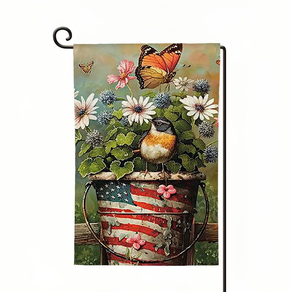 Shangniulu America Patriotic Floral Daisy Double Sided Spring Bird ...