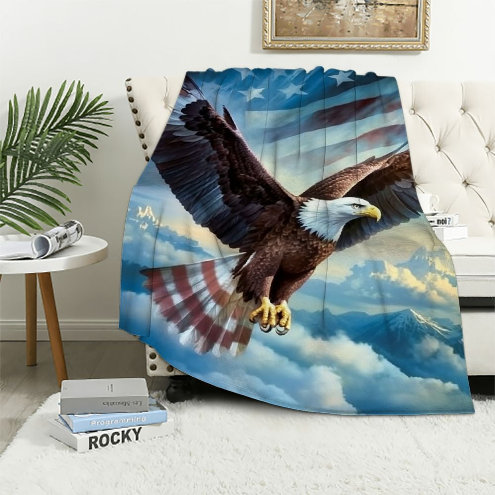 Shangniulu American Eagle Flannel Blanket for Bed, Eagle Fleece Throw ...