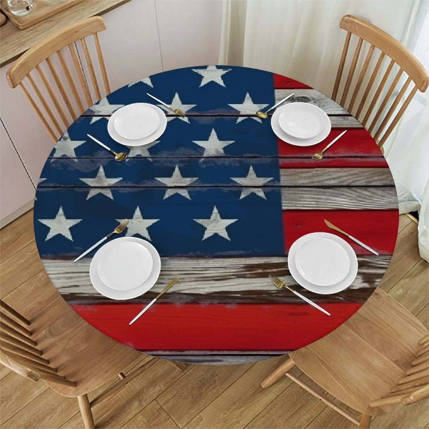 Shangniulu American Flag Round Fitted Tablecloth, 4th of July Flag on ...