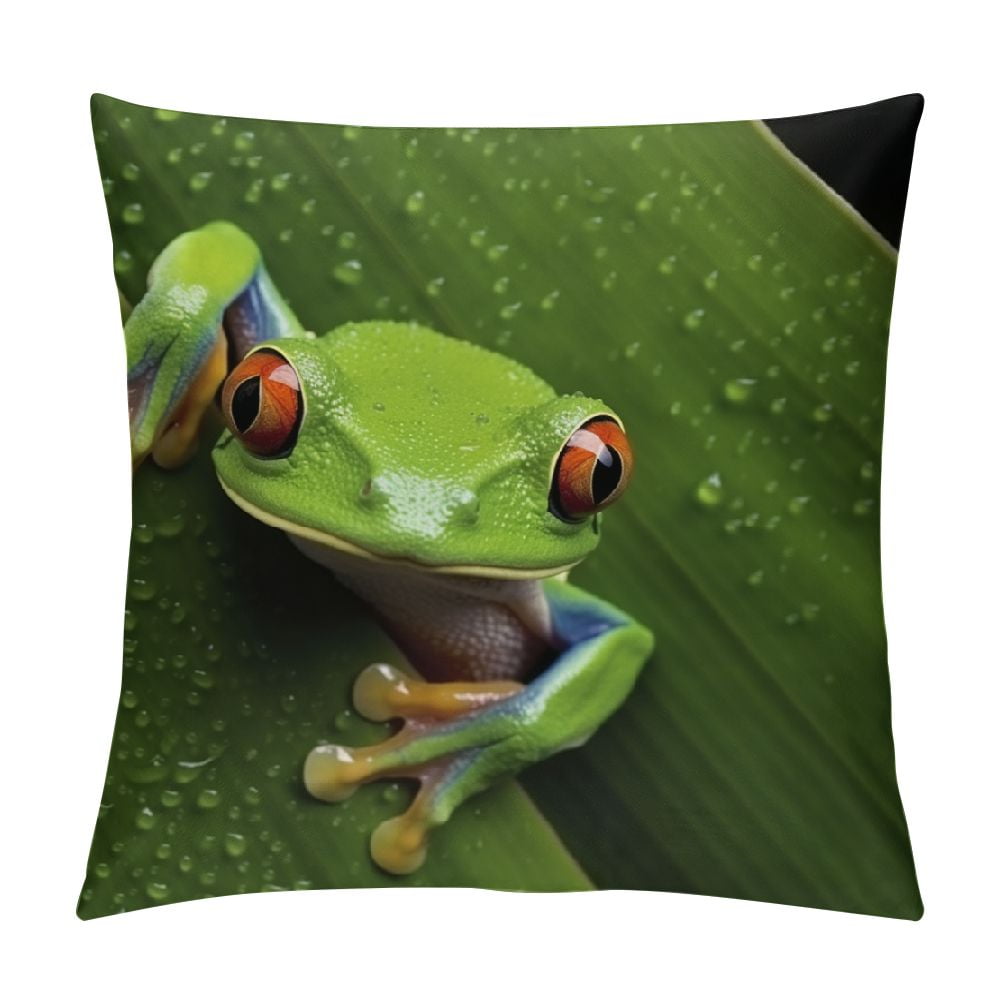 Shangniulu Animal Throw Pillow Cushion Cover, Red Eyed Tree Frog Hiding ...