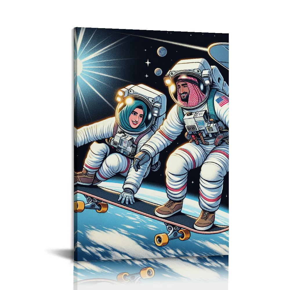 Shangniulu Astronaut Wall Decor Astronaut Skateboarding Wall Art ...