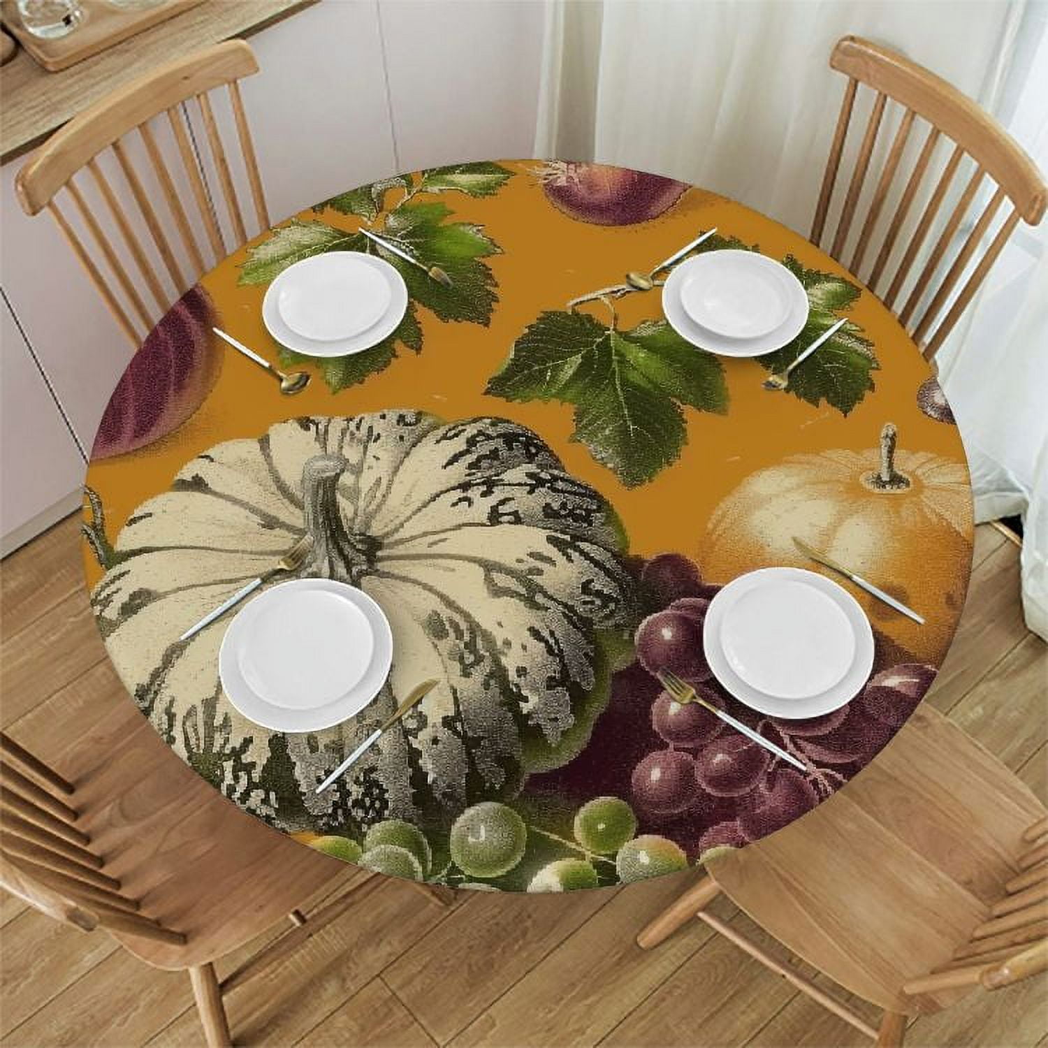 Shangniulu Autumn Harvest Theme Round Elastic Tablecloth Edge Fitted ...