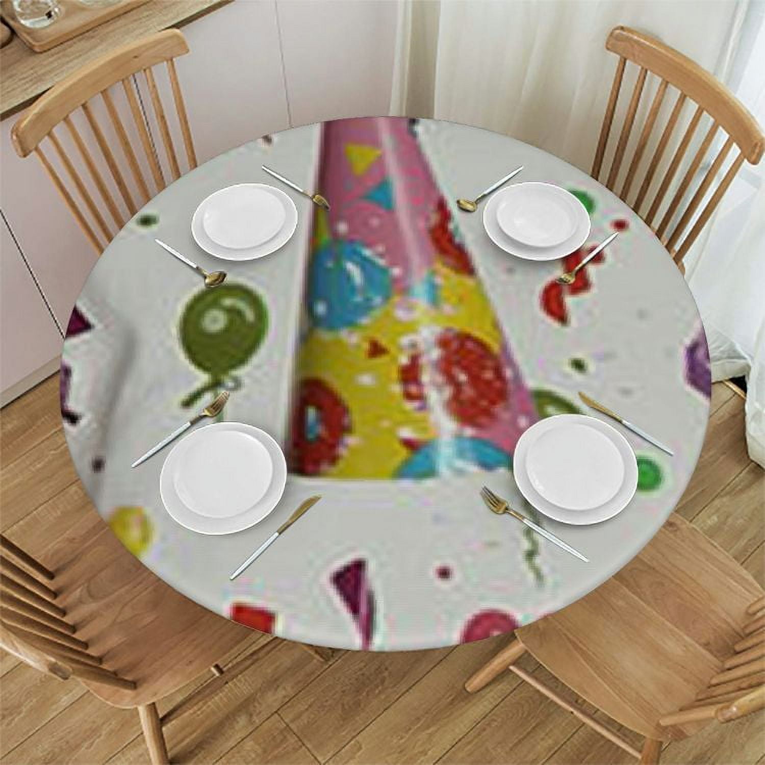 Shangniulu Birthday Round Tablecloth Round, Happy Birthday Washable ...