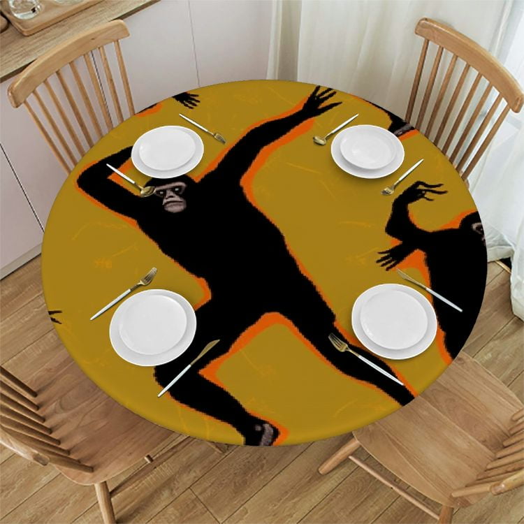 Shangniulu Black Gibbon Monkey Fitted Round Table Cloth Animal Print ...