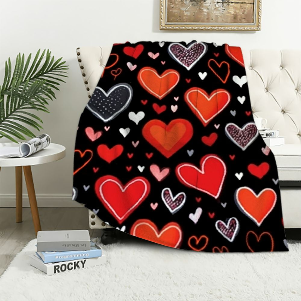 Shangniulu Black Happy Valentines Day Decorative Throw Blanket King ...