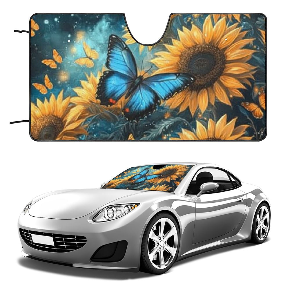 Shangniulu Blue Butterfly Sunflower Print Auto Windshield Sun Shade ...
