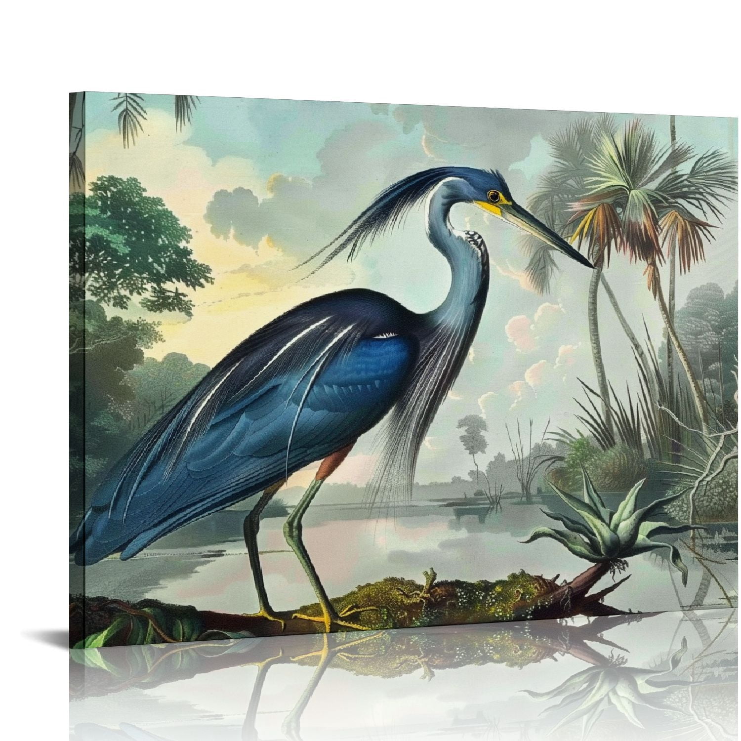 Shangniulu Blue Heron Wall Art Bird Poster Vintage Frame Canvas ...