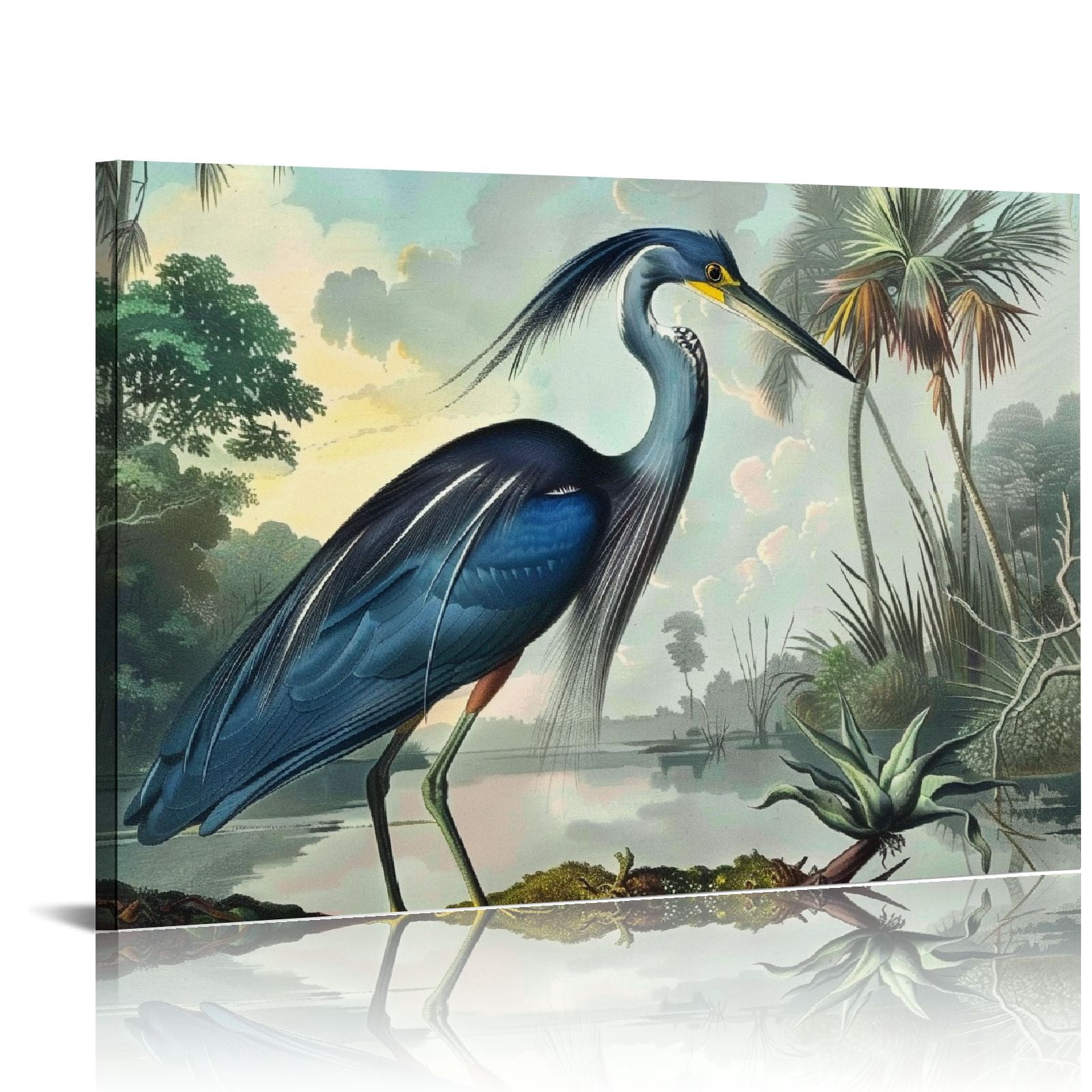 Shangniulu Blue Heron Wall Art Bird Poster Vintage Frame Canvas ...