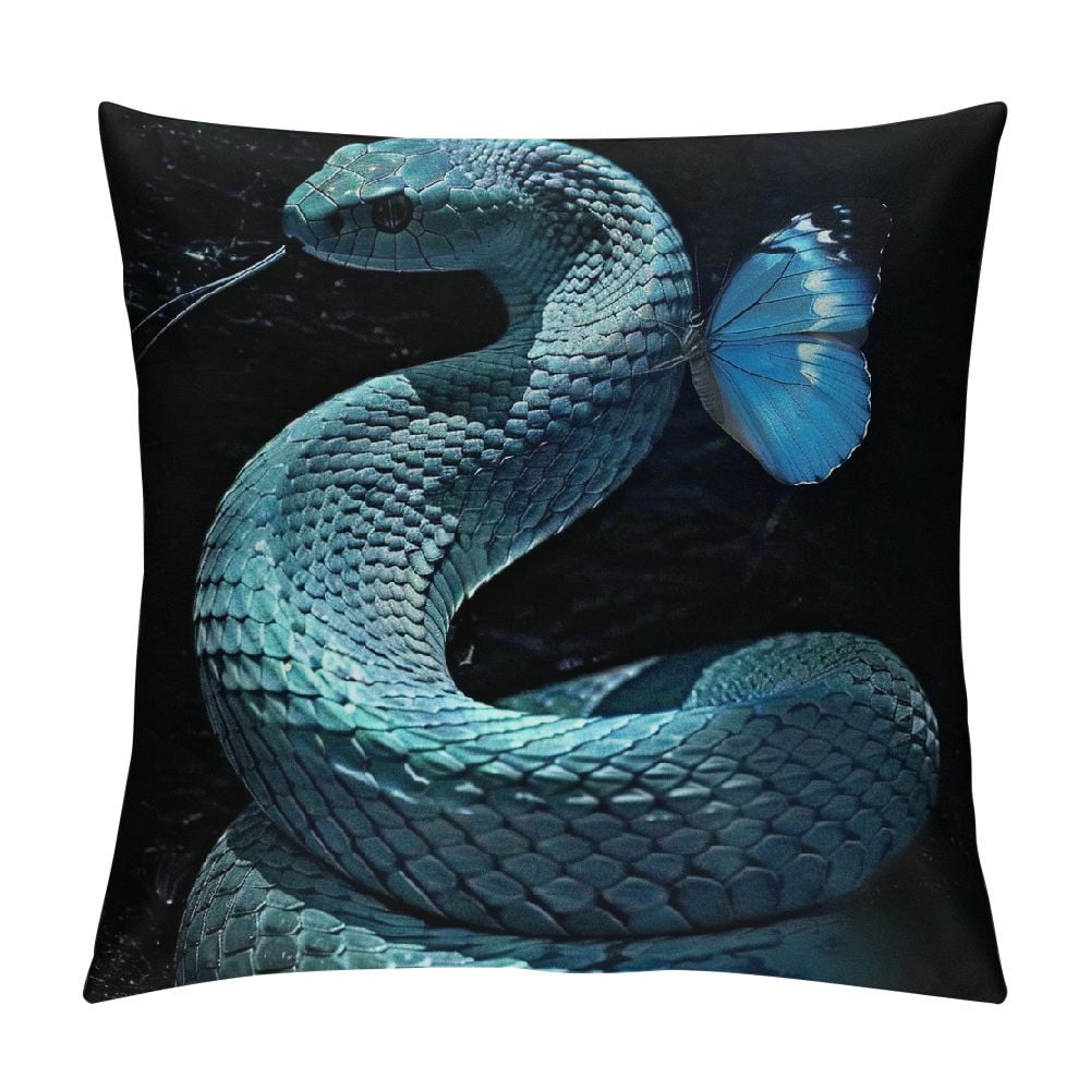 Shangniulu Blue Snake Pillow Cover for Living Room Couch Decor Wildlife Rustic Reptile Animal ...