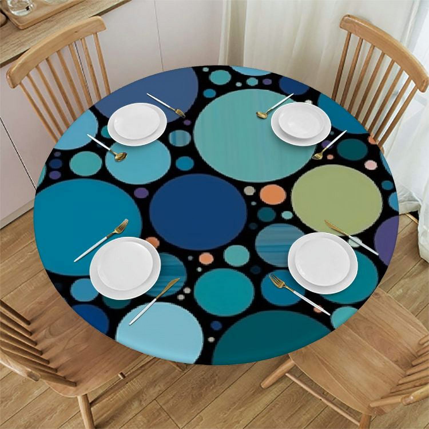 Shangniulu Blue and Green Polka Dots Round Table Cloth Black Background ...