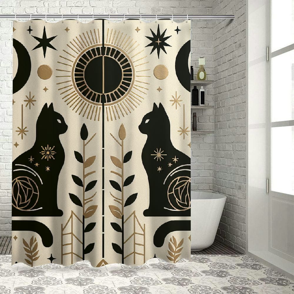 Shangniulu Boho Mid Century Shower Curtain Cute Cat Shower Curtain For
