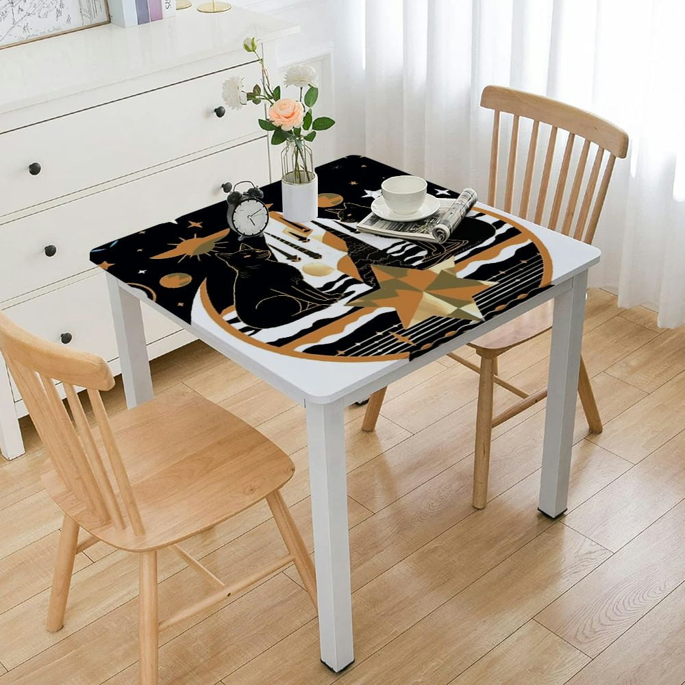 Shangniulu Boho Square Tablecloth with Elastic Edge, Black Cat Fitted ...