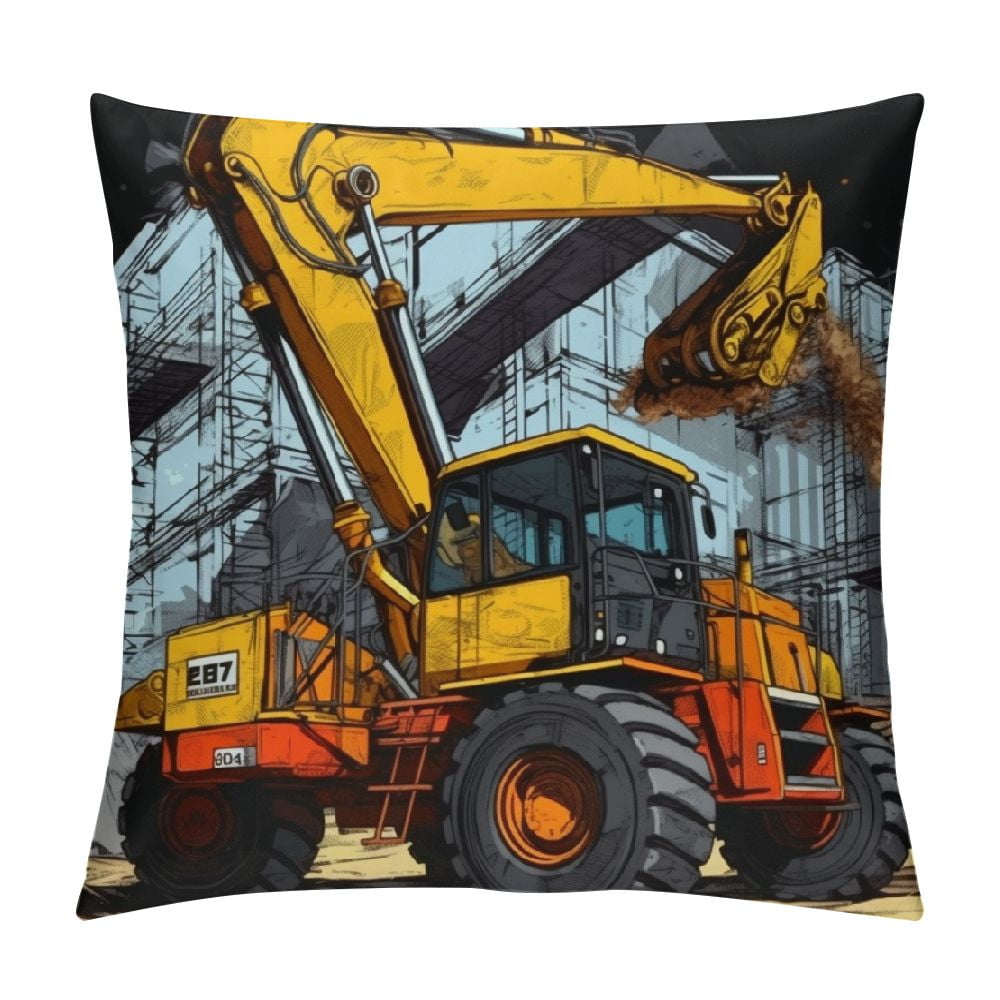 Shangniulu Bulldozer Print Cushion Case Yellow Truck Crane Construction ...