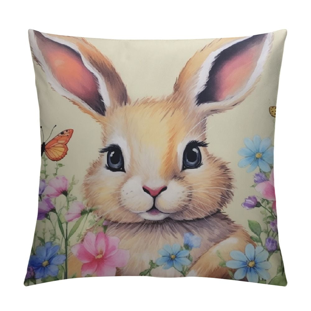 Shangniulu Bunny Pillow Easter Pillow Covers Red Colorful Flowers ...