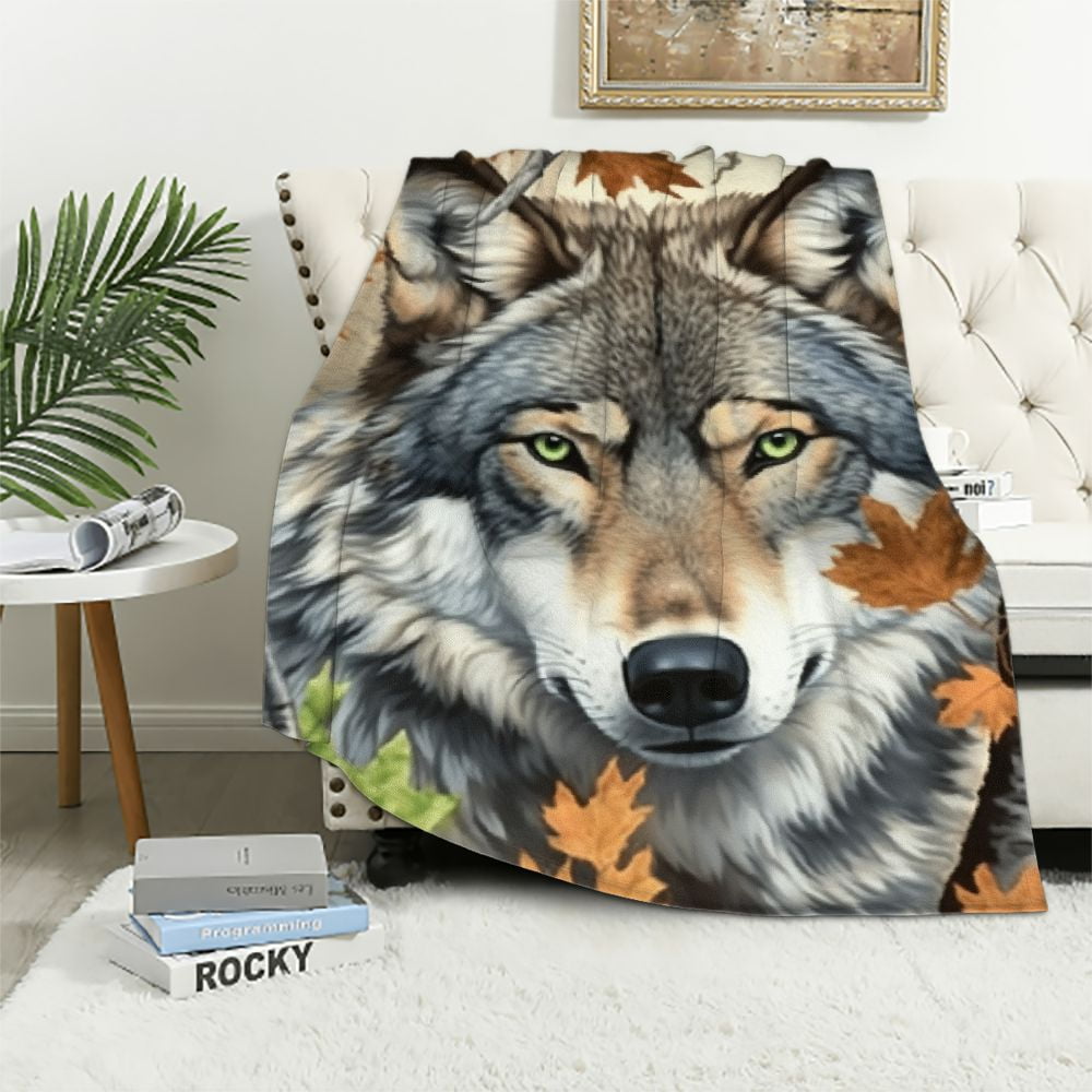 Shangniulu Camo Wolf Flannel Blanket for Bed Woodland Fleece Throw ...