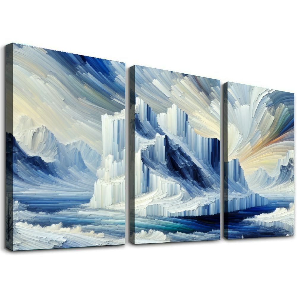 Shangniulu Canvas Wall Art Abstract Art Paintings Navy Blue Block and ...