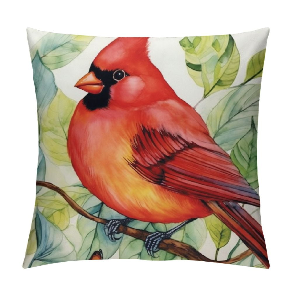 Shangniulu Cardinal Bird with Green Leaves Decor Throw Pillow Cover ...