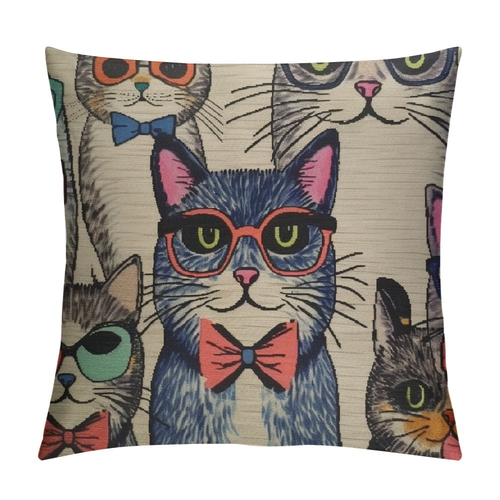 Shangniulu Cats Pillow Cover 18x18 Inch for Hipster Cute Cats Farmhouse ...