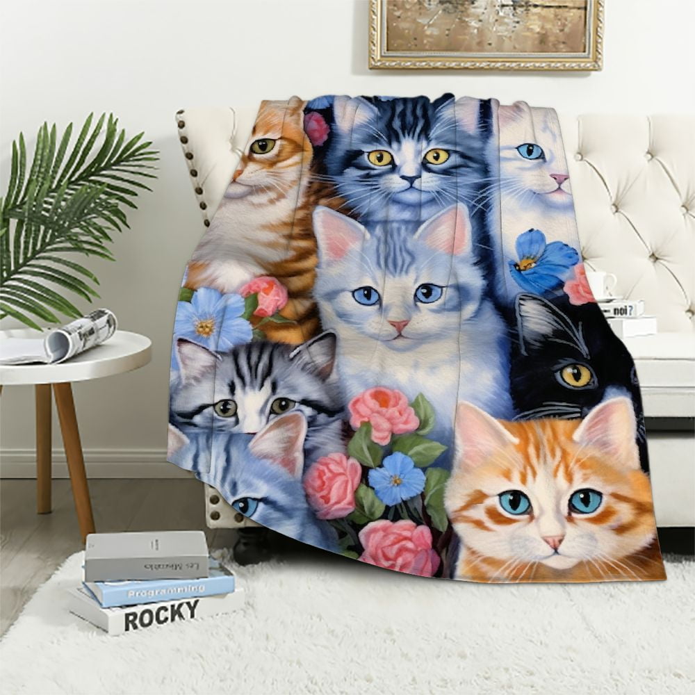 Shangniulu Collage Kitten Flannel Blanket for Bed, Fleece Throw Blanket ...
