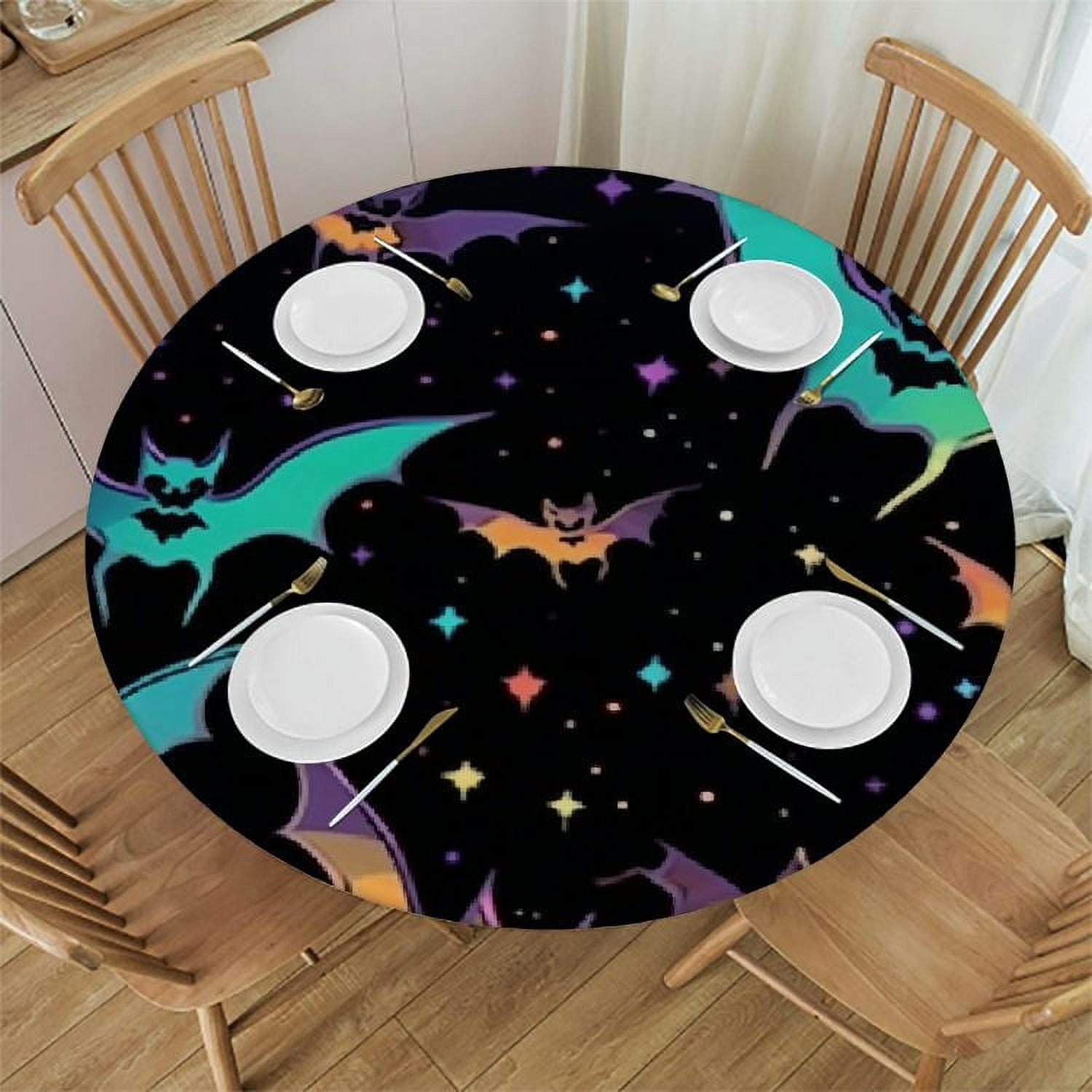 Shangniulu Colorful Bats Round Tablecloth,Halloween Purple Pink Green ...