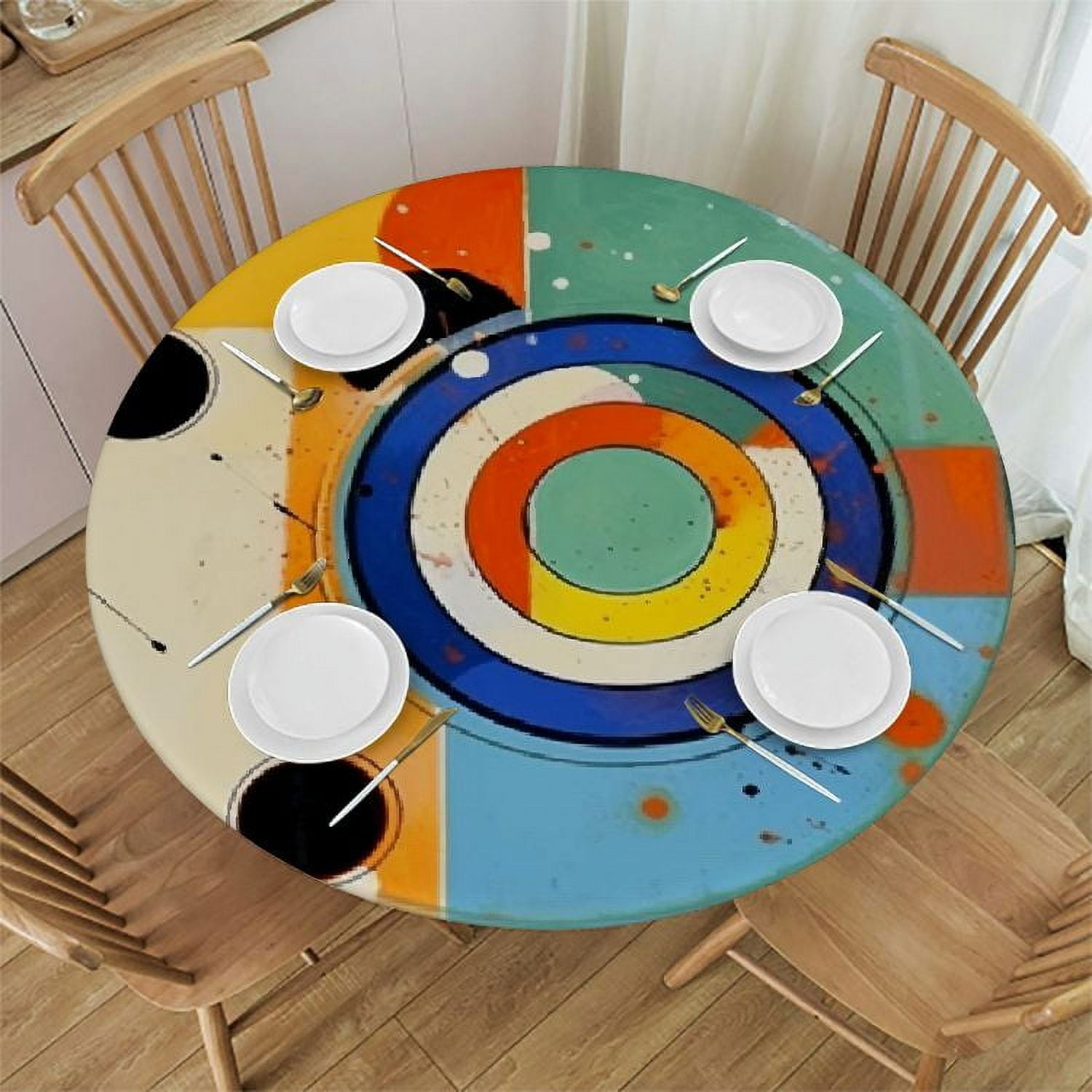 Shangniulu Colorful Circles Fitted Round Table Cloth Abstract Geometric ...