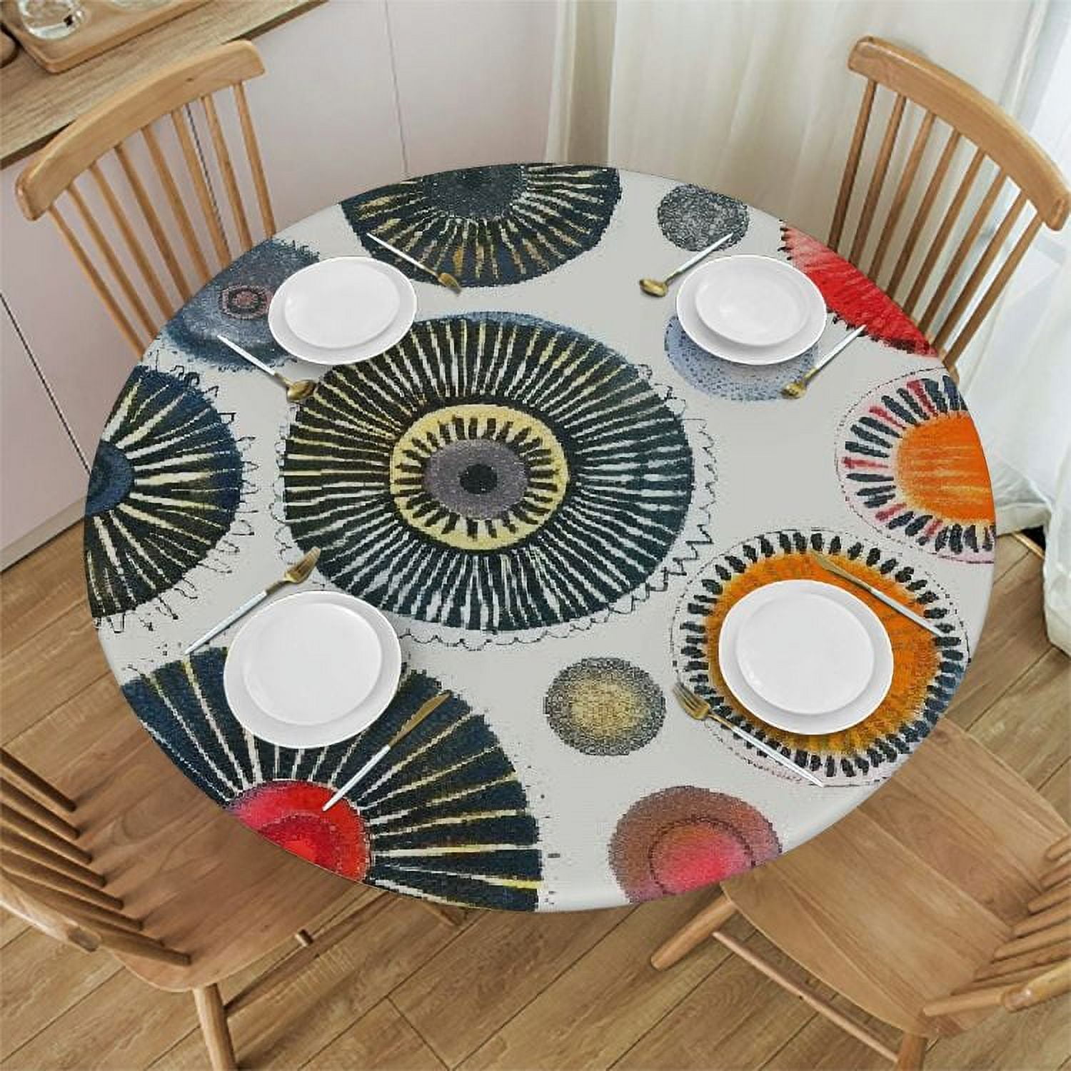 Shangniulu Colorful Circles Table Cloth Round Rings Spots Lines Texture ...