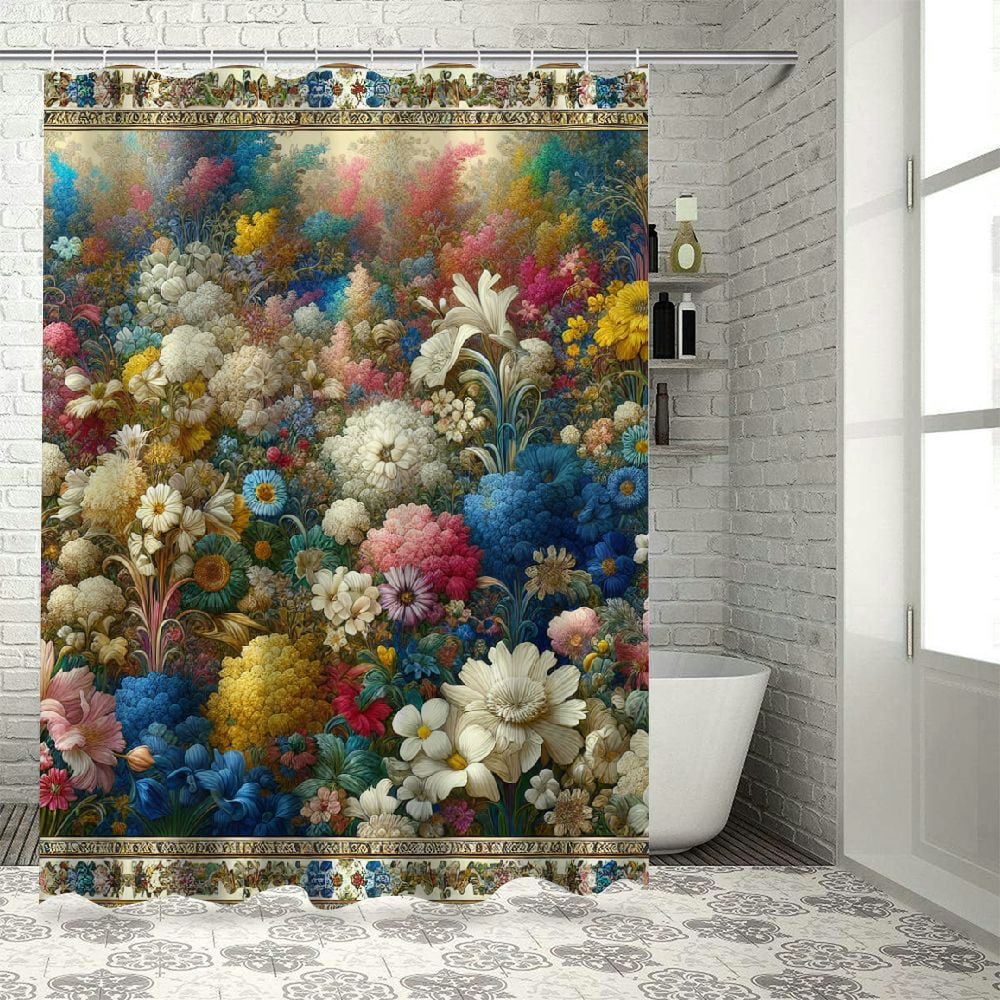 Shangniulu Colorful Flower Shower Curtain Abstract Themed Modern