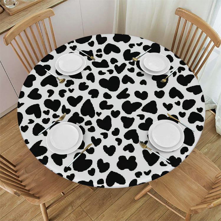 Shangniulu Cow Print Animal Black White Round Tablecloth Washable Table ...