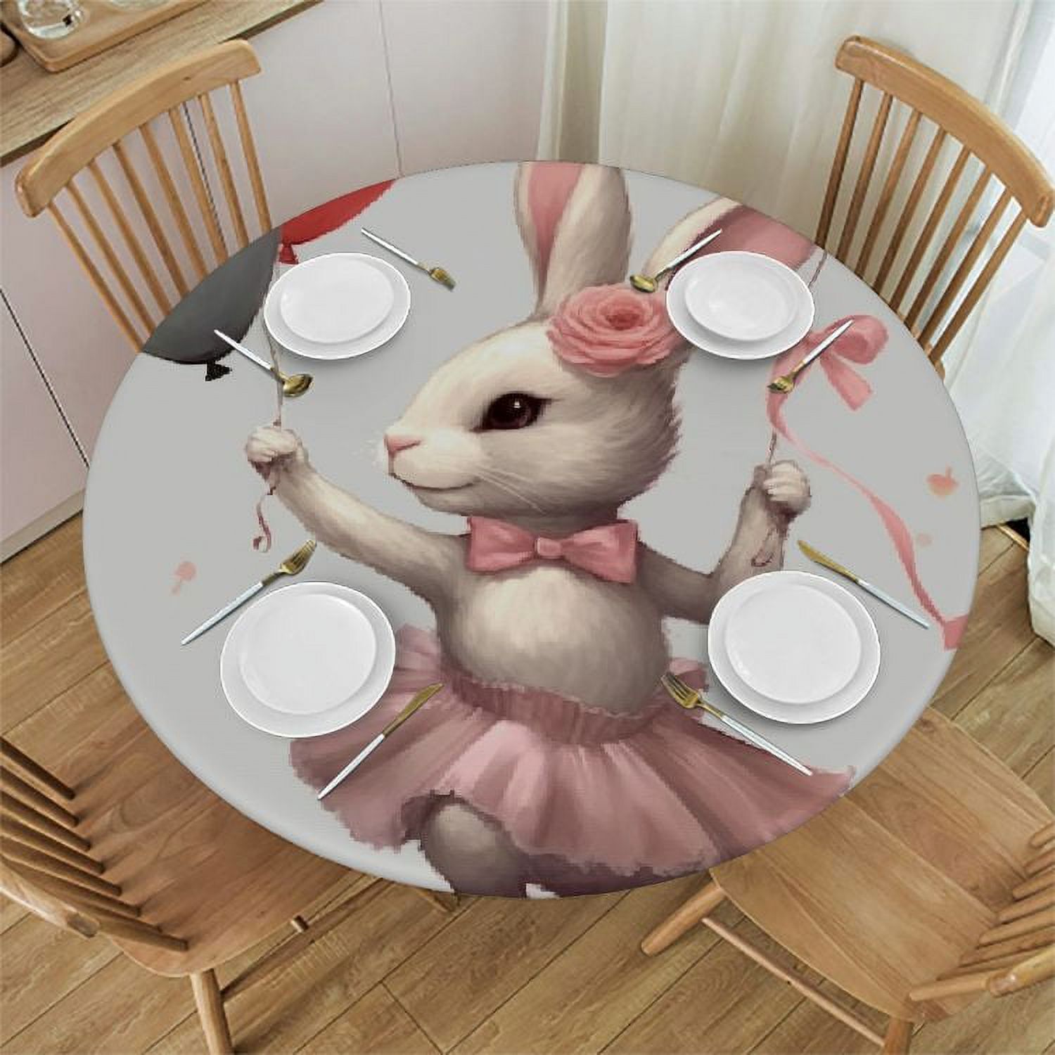 Shangniulu Cute Ballerina Fitted Round Table Cloth Ballet Girl Bunny ...