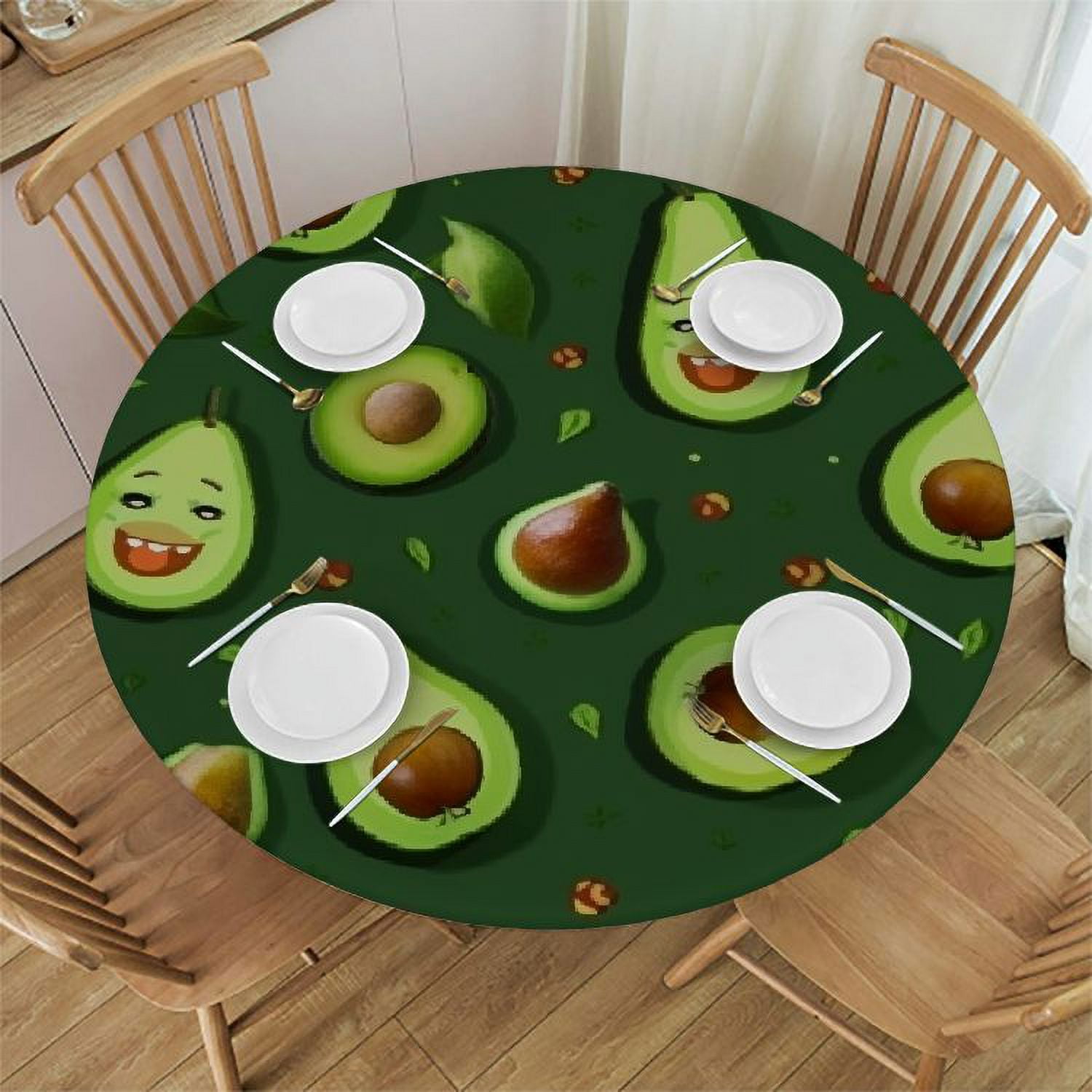 Shangniulu Cute Cartoon Funny Avocado Round Fitted Tablecloth with ...